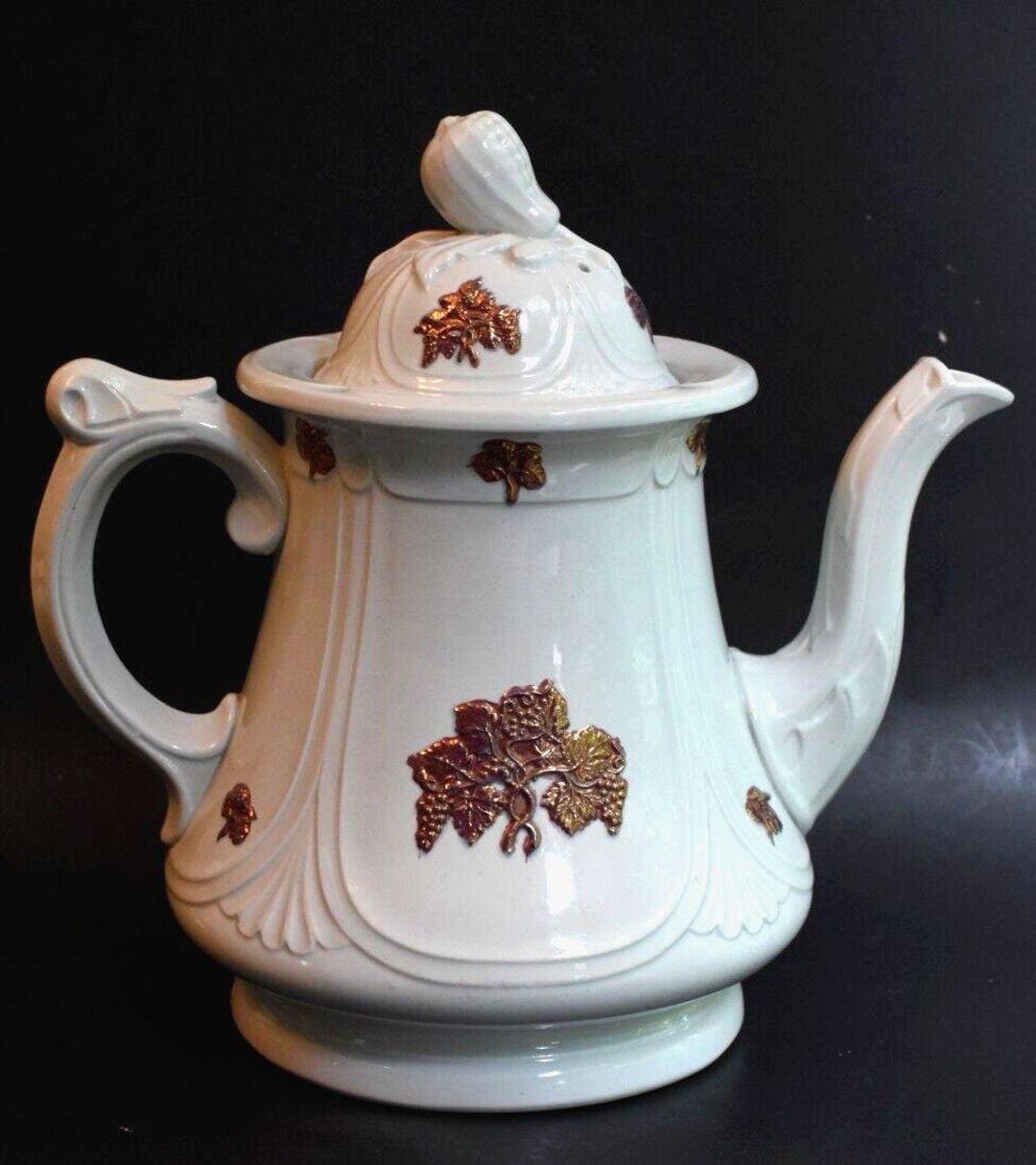 1845-1858 Edward Walley Ironstone & Copper Lustre Niagara Shape Teapot ...