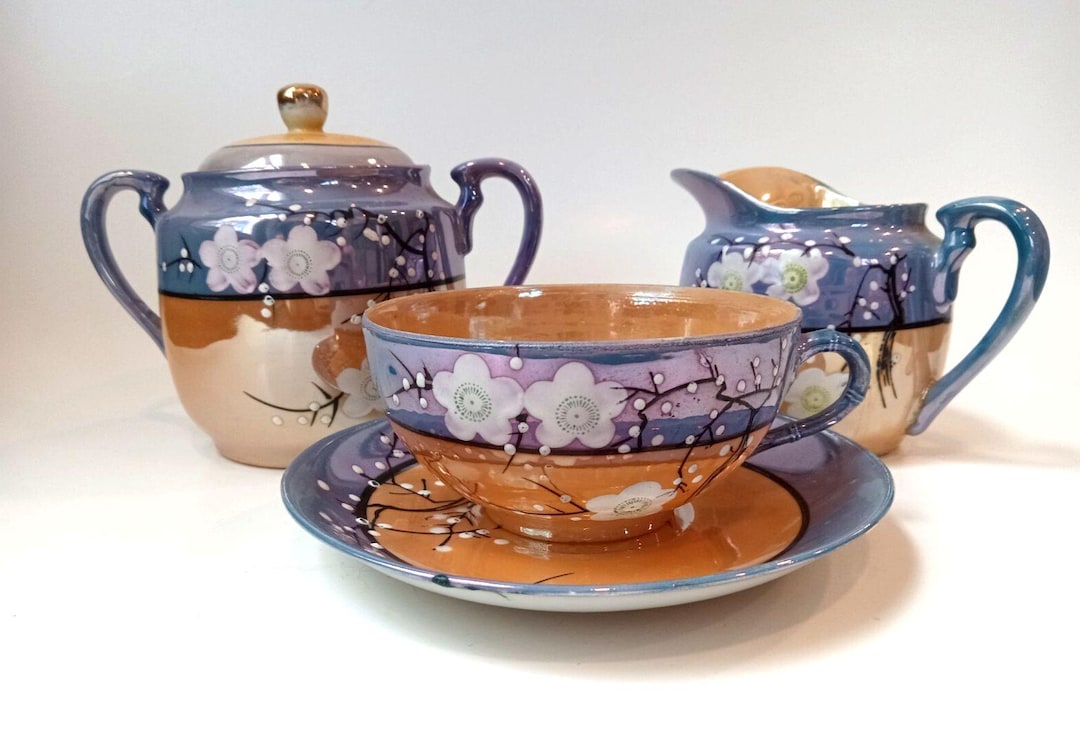 1920s-1930s Takito Japan Lusterware Blossom Sugar Bowl, Cup & Saucer ...