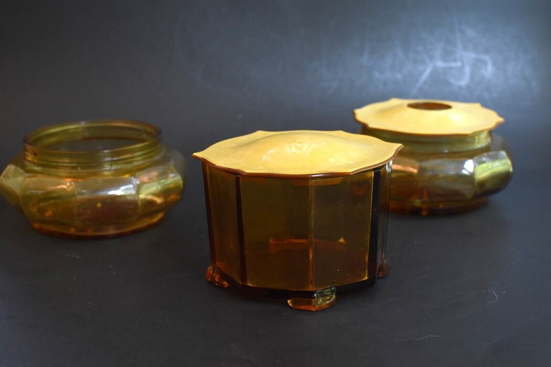 1920s Art Deco Pyralin Celluloid & Amber Glass Vanity Set - Etsy