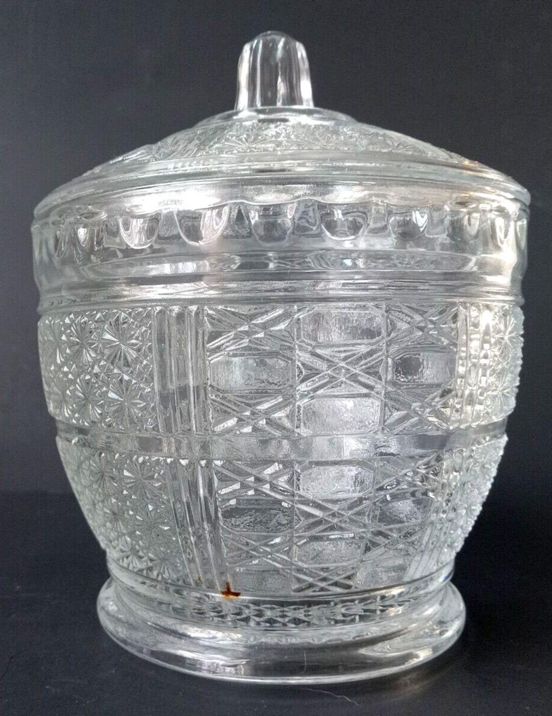 VTG Indiana Glass Daisy and Cane Pattern Clear Sugar Bowl Candy Dish W ...