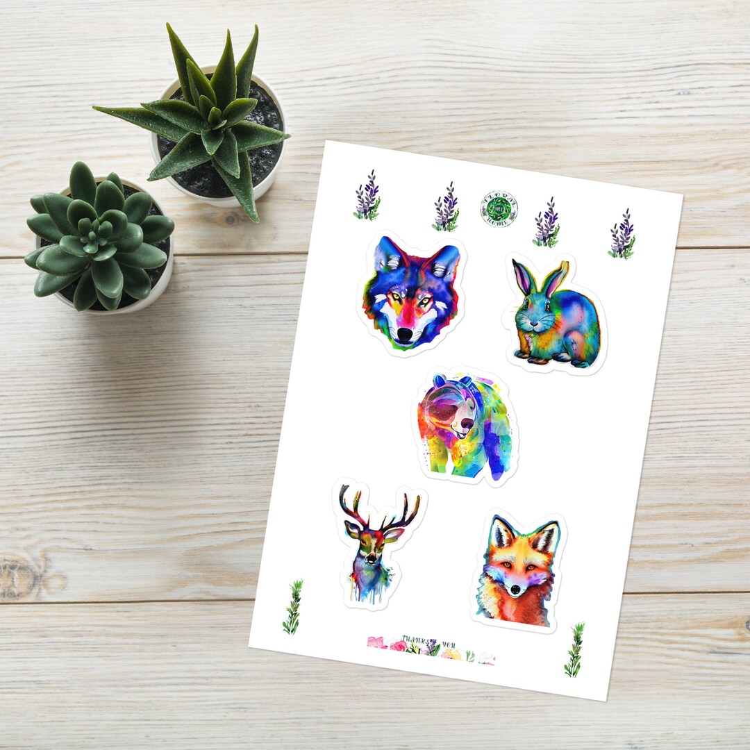 Watercolor Wild Animals Sticker Sheet - Etsy