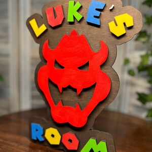 Handcrafted Mario Bowser Logo Name Sign Gift for Kids Bedroom Door With ...