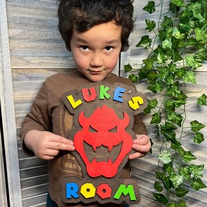 Handcrafted Mario Bowser Logo Name Sign Gift for Kids Bedroom Door With ...