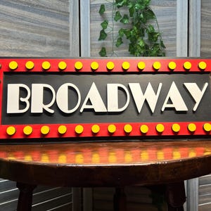 Broadway Marquee Sign - 18.5" Handmade Birch Wood Wall Décor for ...