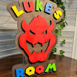 Handcrafted Mario Bowser Logo Name Sign Gift for Kids Bedroom Door With ...