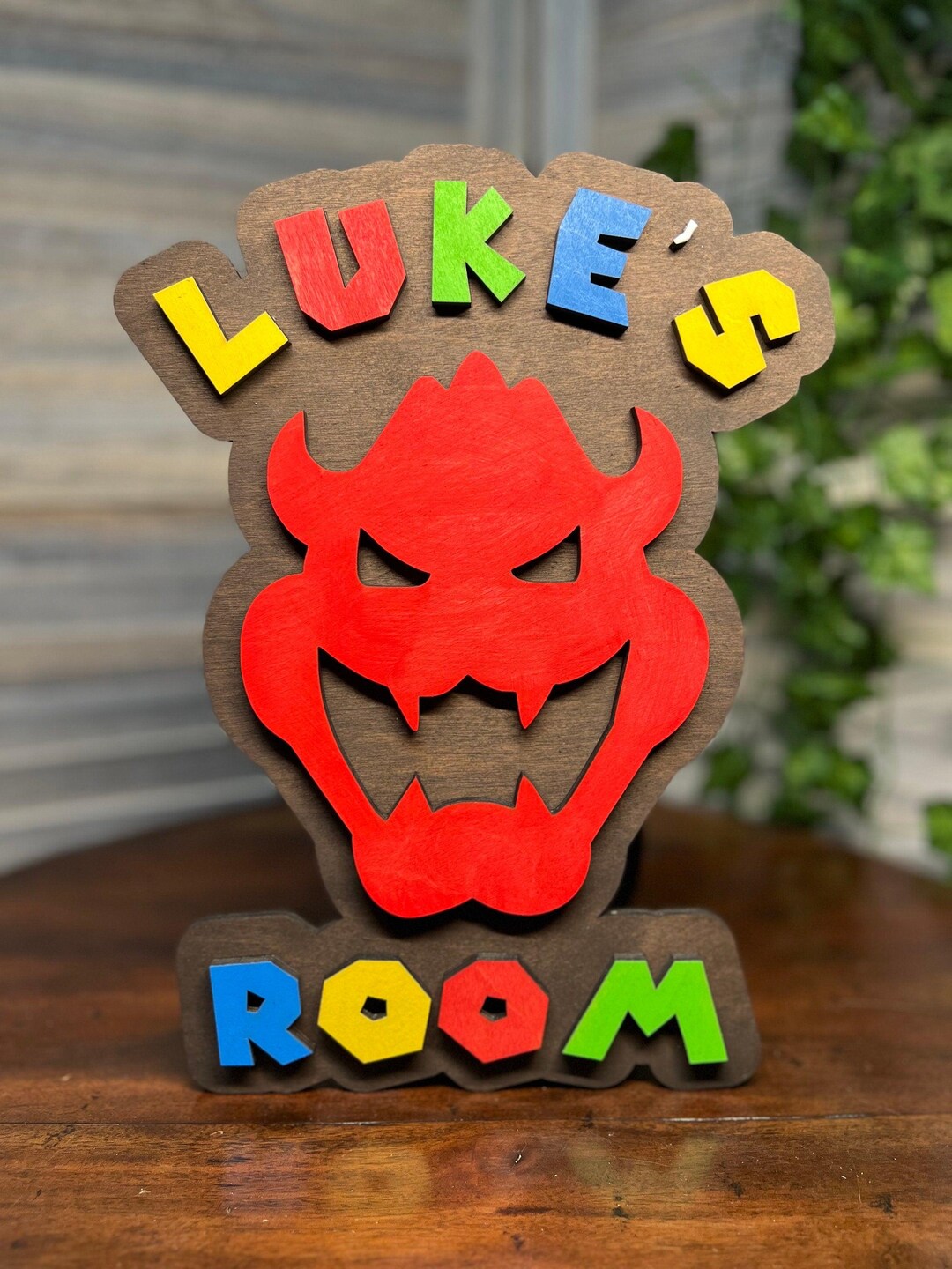 Handcrafted Mario Bowser Logo Name Sign Gift for Kids Bedroom Door With ...