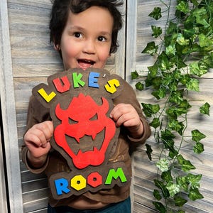 Handcrafted Mario Bowser Logo Name Sign Gift for Kids Bedroom Door With ...