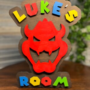 Handcrafted Mario Bowser Logo Name Sign Gift for Kids Bedroom Door With ...