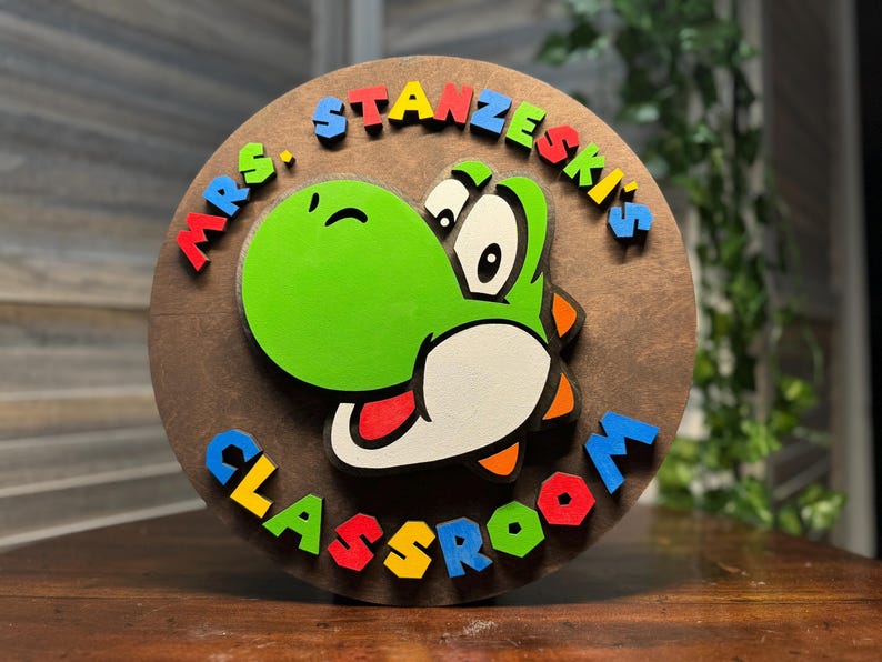 YOSHI Customizable Door Sign for Classroom & Kids' Rooms - Handcrafted ...