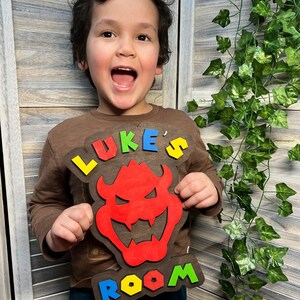 Handcrafted Mario Bowser Logo Name Sign Gift for Kids Bedroom Door With ...