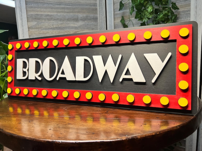 Broadway Marquee Sign - 18.5" Handmade Birch Wood Wall Décor for ...