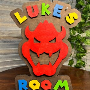 Handcrafted Mario Bowser Logo Name Sign Gift for Kids Bedroom Door With ...