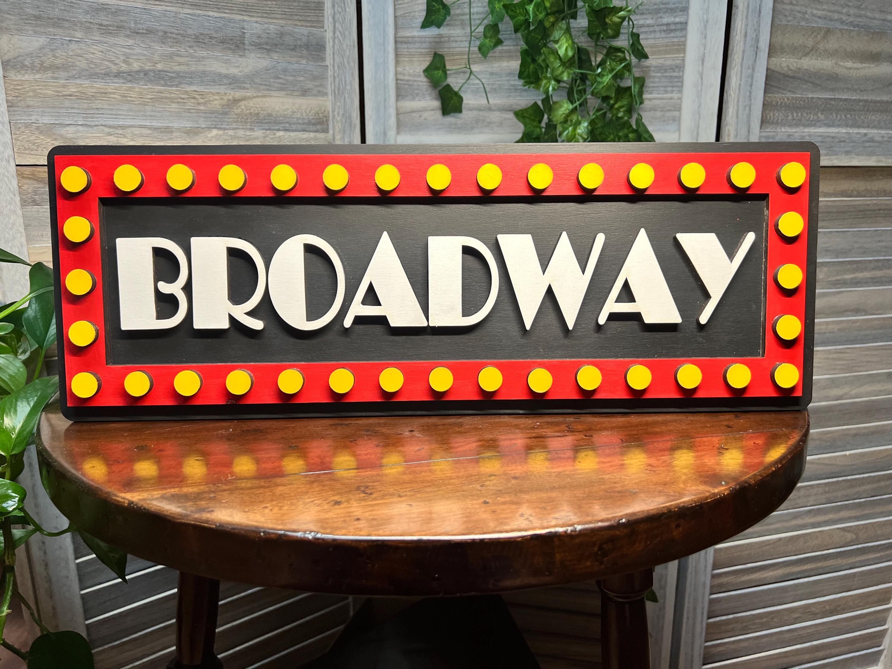 Broadway Marquee Sign - 18.5" Handmade Birch Wood Wall Décor for ...