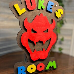 Handcrafted Mario Bowser Logo Name Sign Gift for Kids Bedroom Door With ...