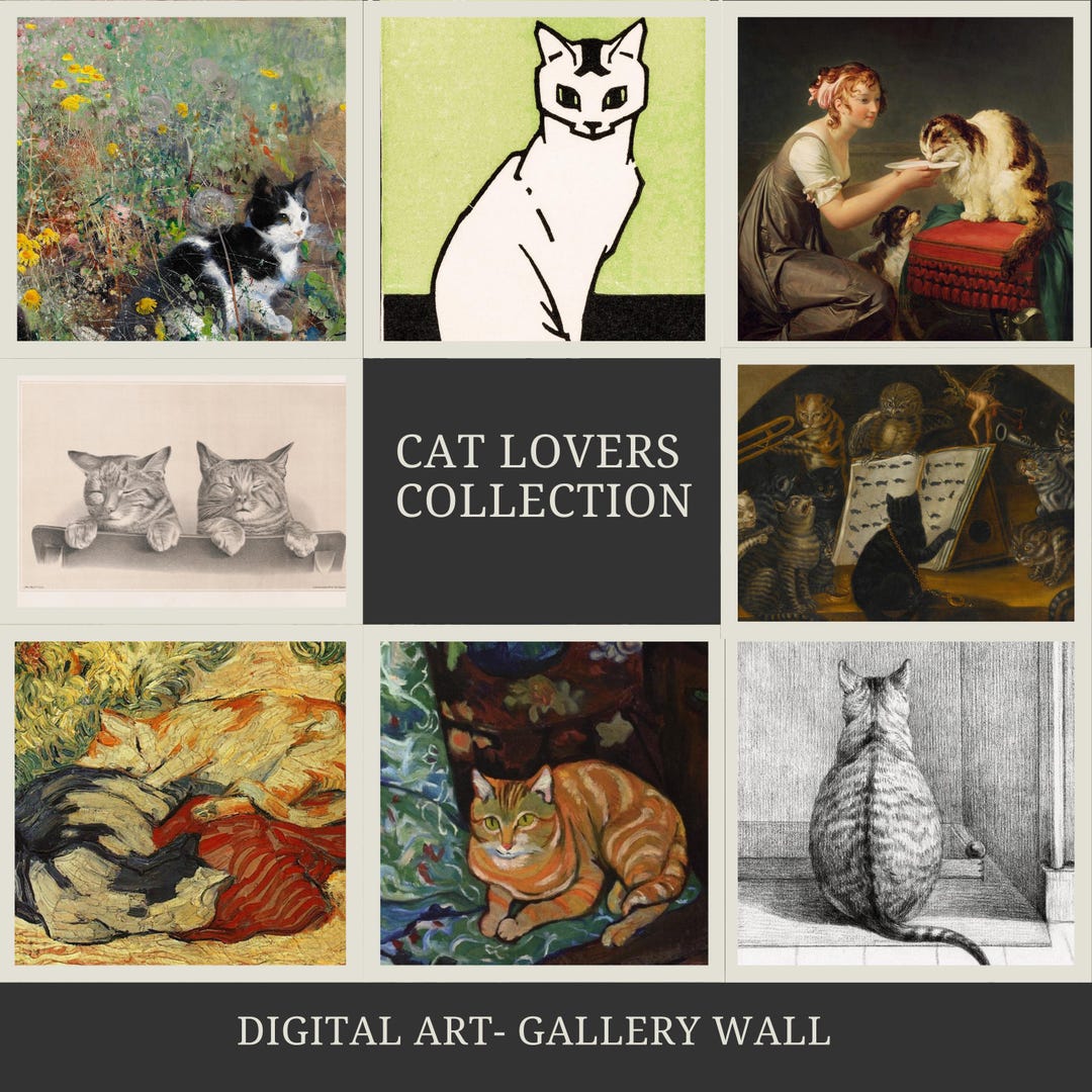 Vintage Cat Prints Set of 20- Digital Art Prints- Antique Cat Prints ...