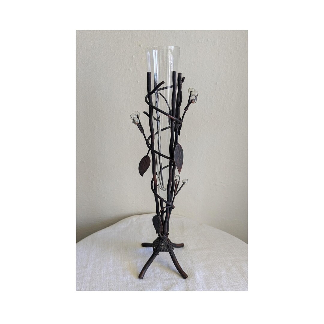 Botanical-inspired Ironwork Decor | Hand-forged Metal Vine Vase Stand ...