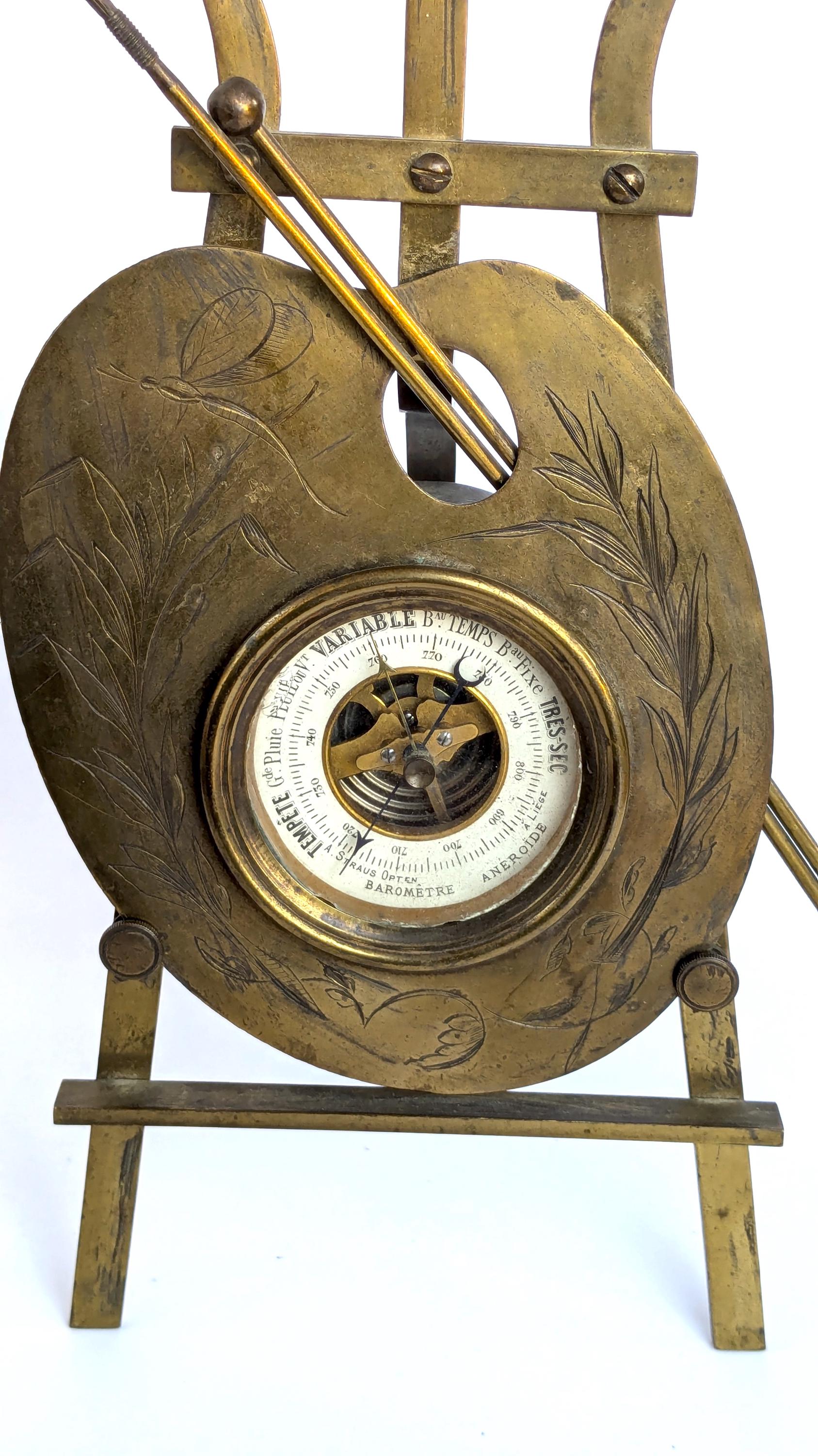 Antique Brass Aneroid Barometer on Artist's Easel L Vintage Decor Brass ...