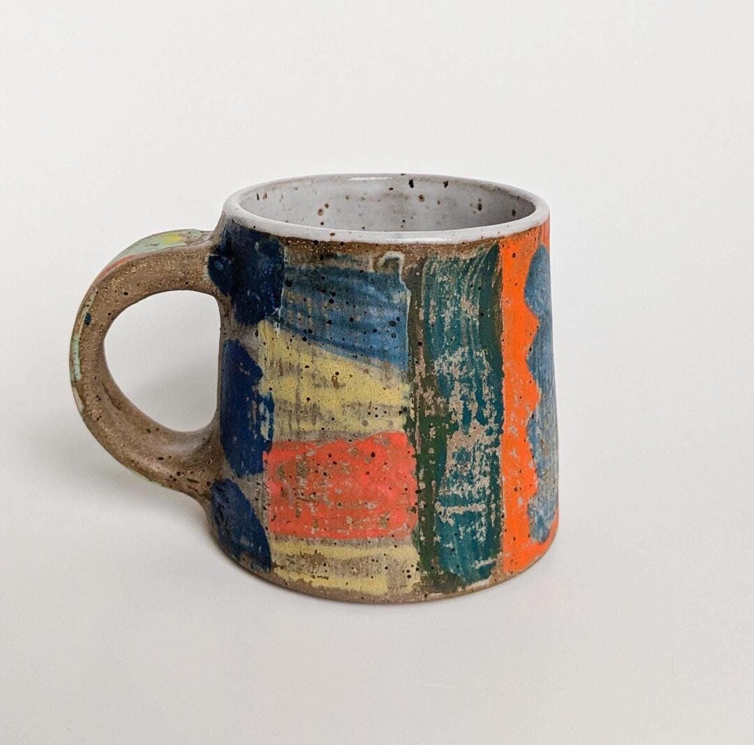 Colorful Abstract Artisan Pottery Mug Medium - Etsy
