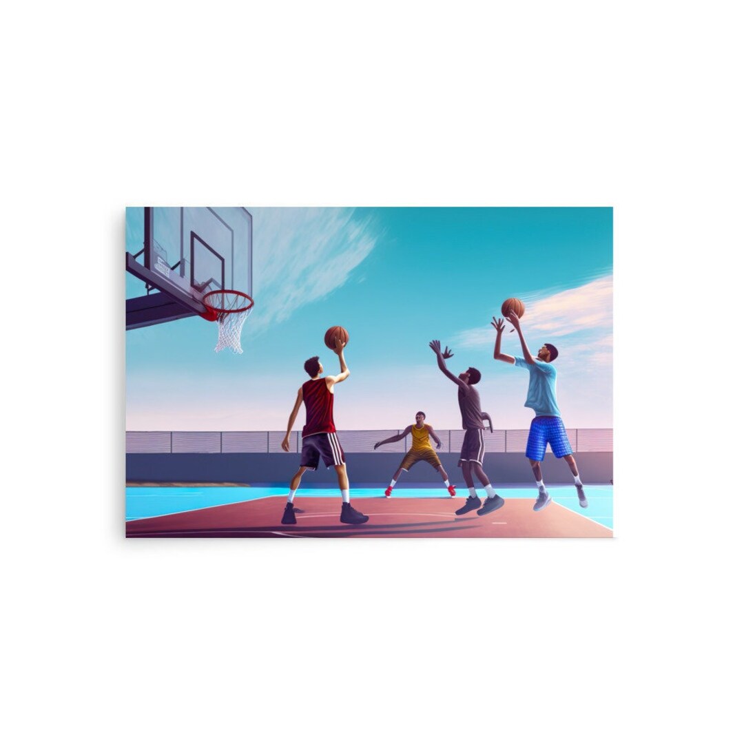 A Poster of Boys Playing Basketball on an Outdoor Court - Etsy