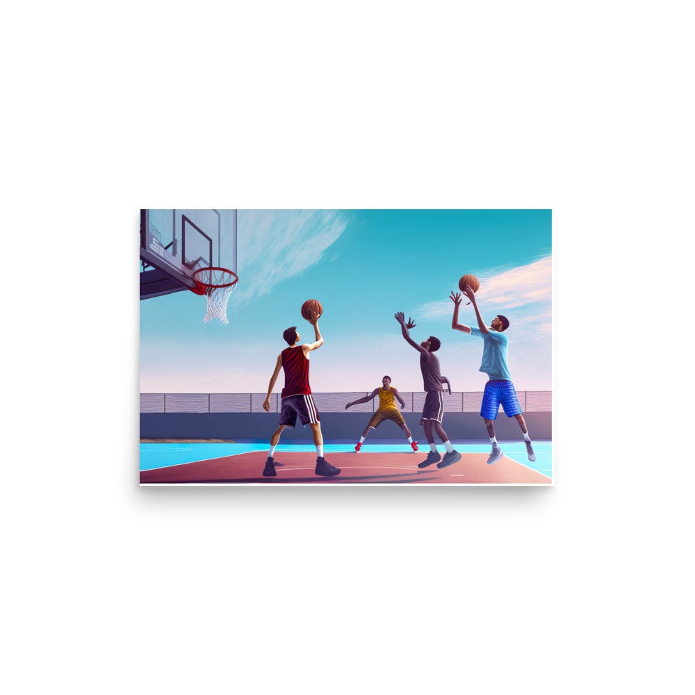 A Poster of Boys Playing Basketball on an Outdoor Court - Etsy