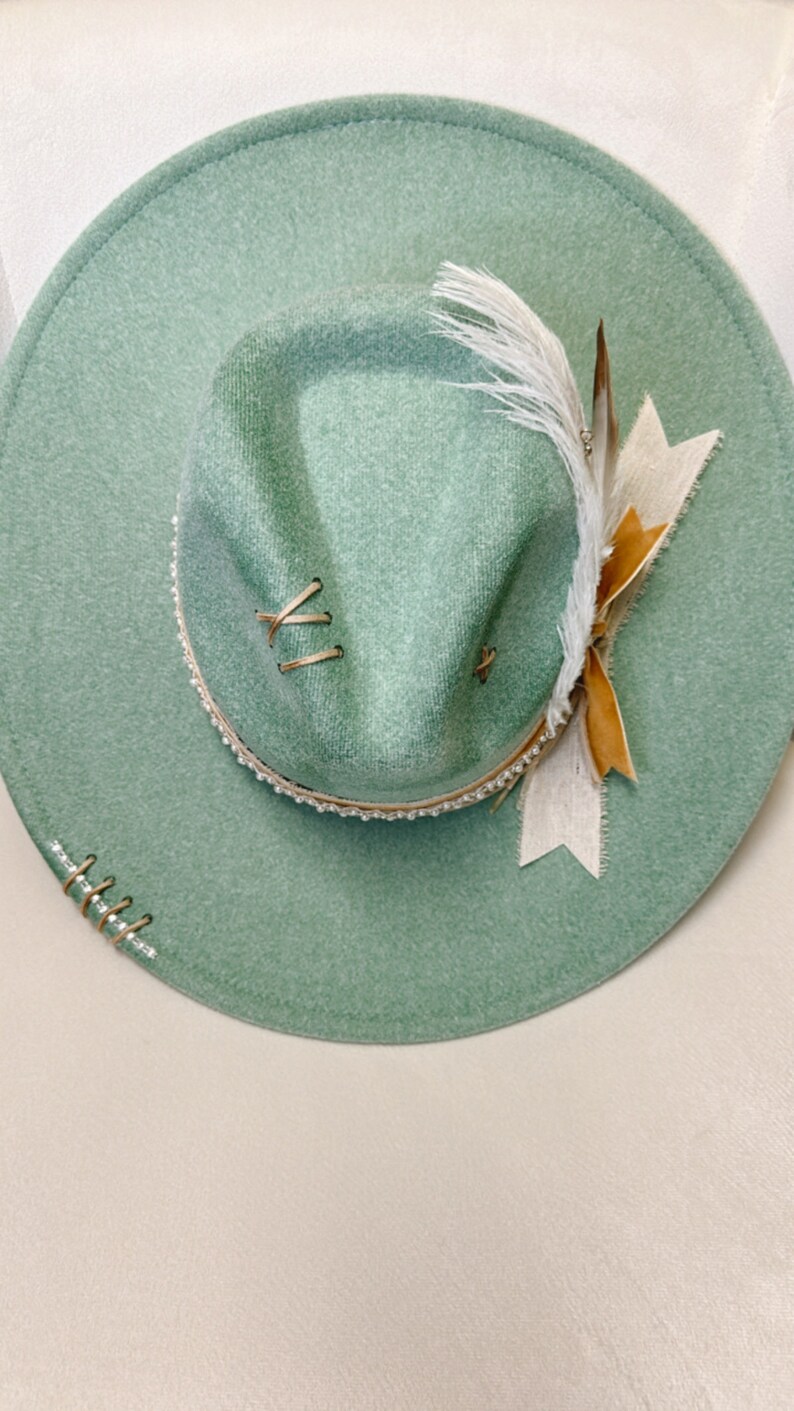 Elegant Mint Hand-decorated Wide Brim Hat L/XL - Etsy