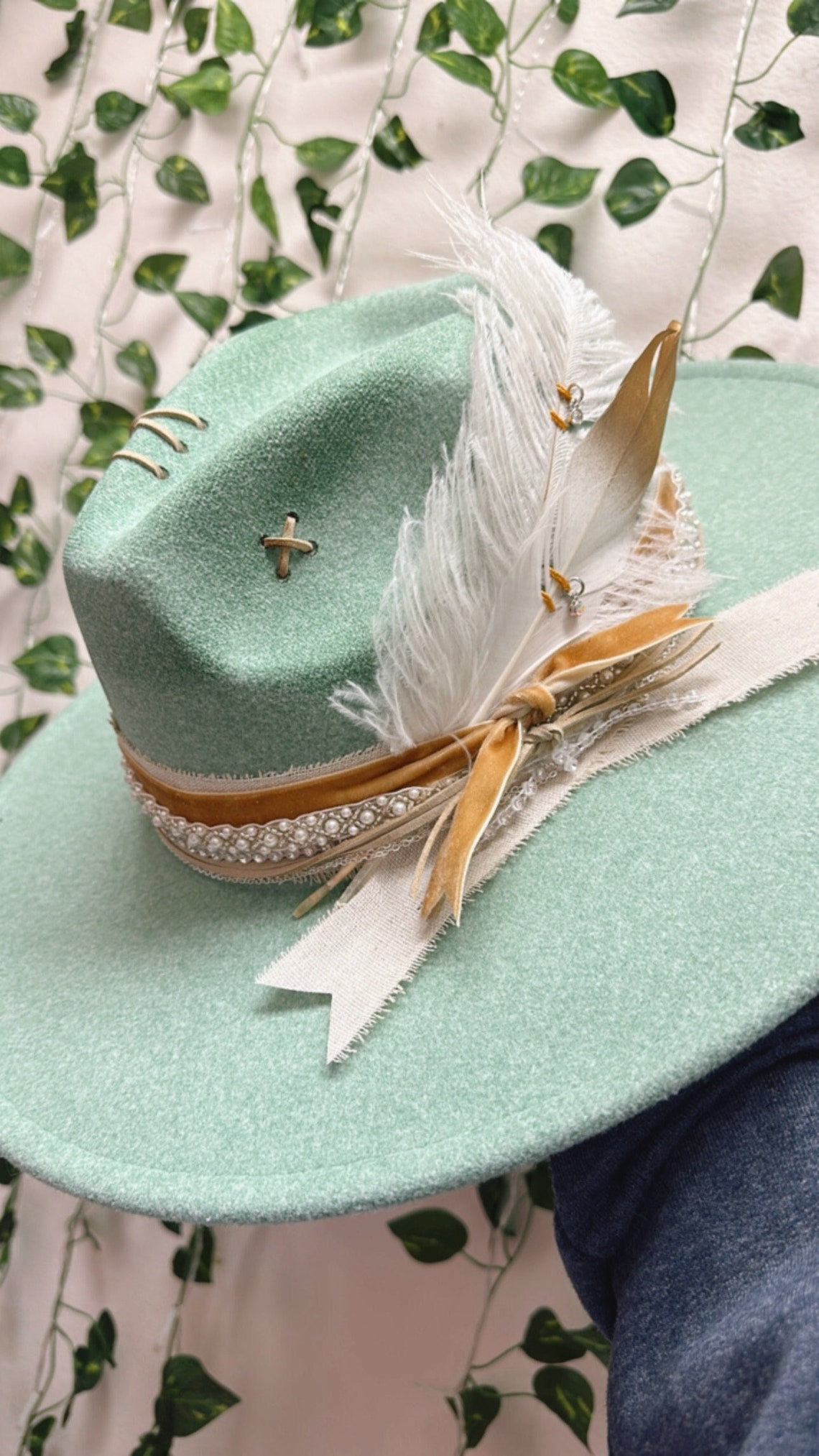 Elegant Mint Hand-decorated Wide Brim Hat L/XL - Etsy