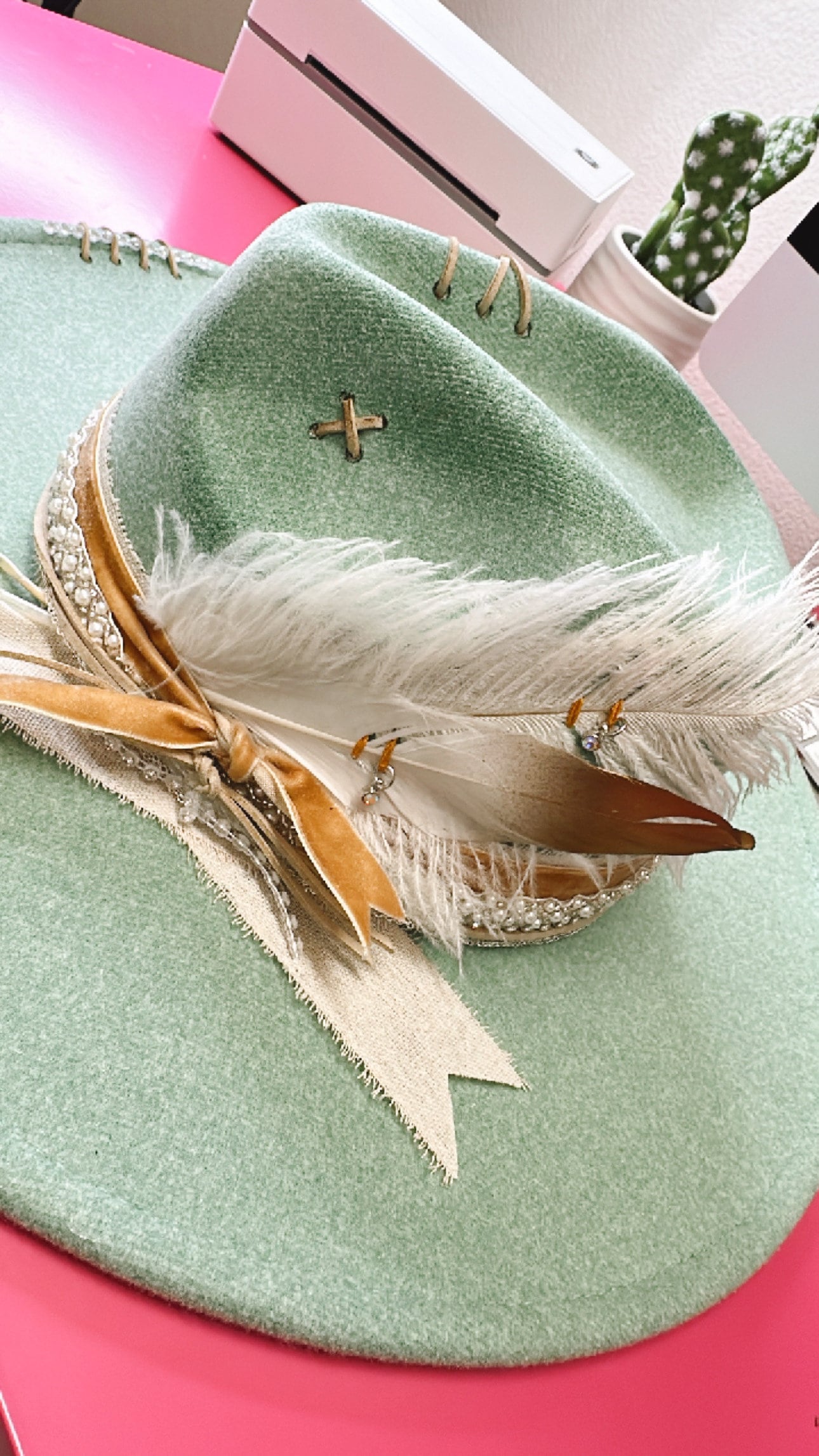 Elegant Mint Hand-decorated Wide Brim Hat L/XL - Etsy