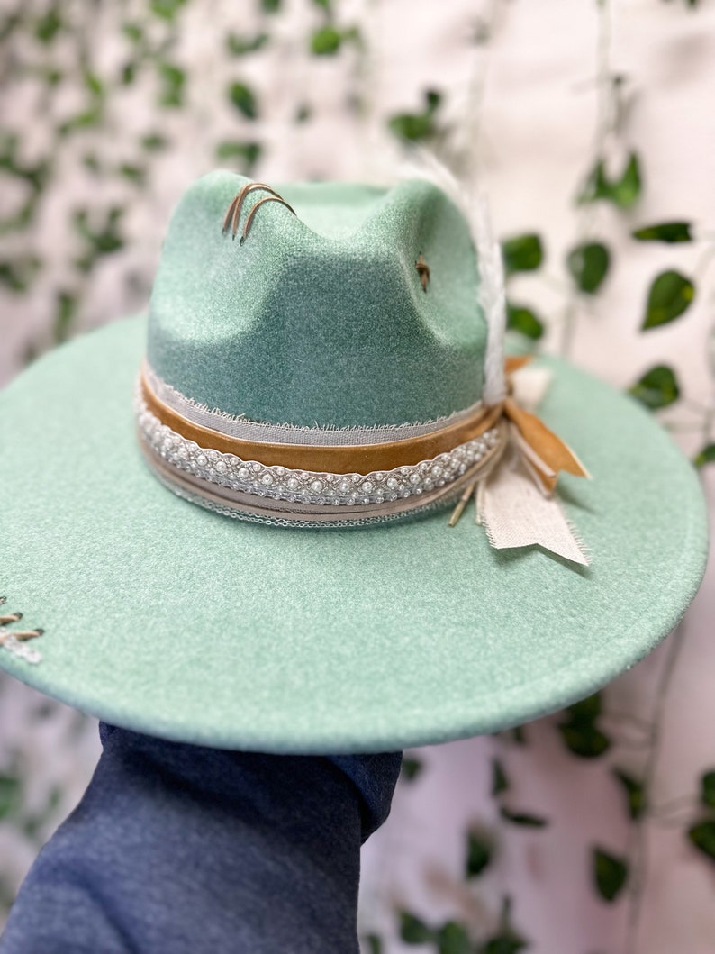 Elegant Mint Hand-decorated Wide Brim Hat L/XL - Etsy