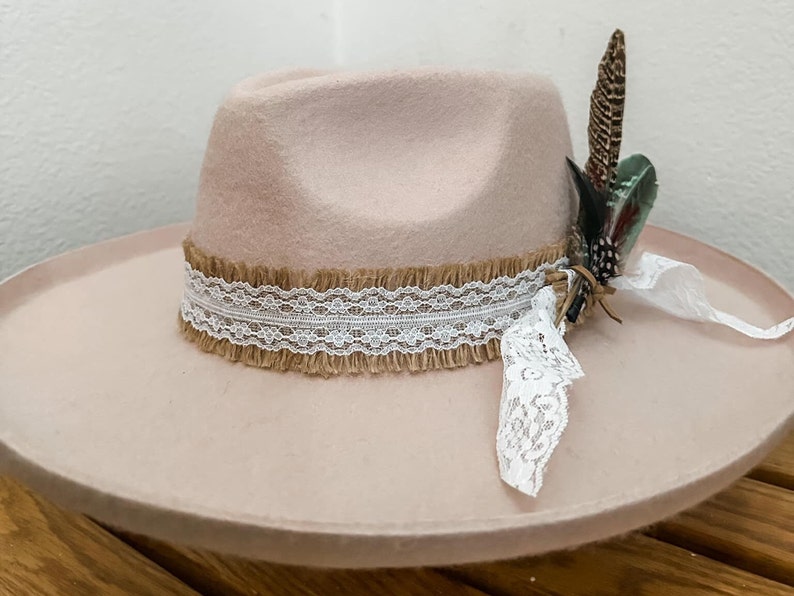 Elegant Soft Pink Decorated Upturned Wide Brim Wool Fedora Hat - Etsy