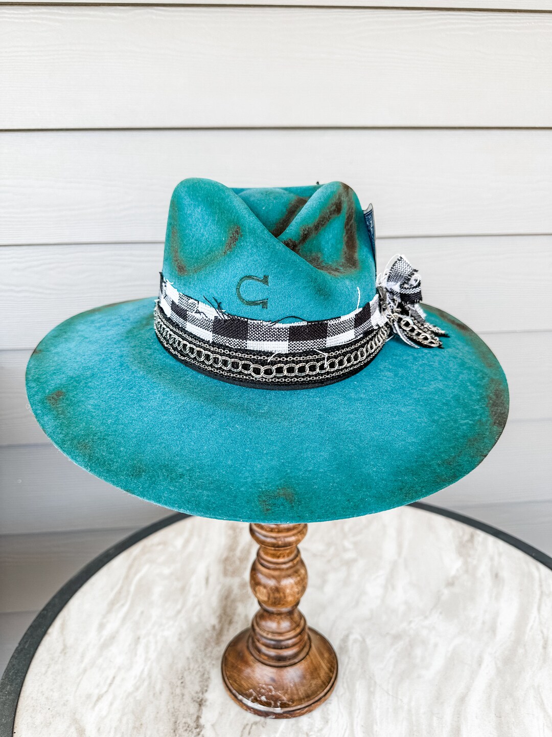 Teal Charlie 1 Horse Hand Decorated Wide Brim Fedora - Etsy