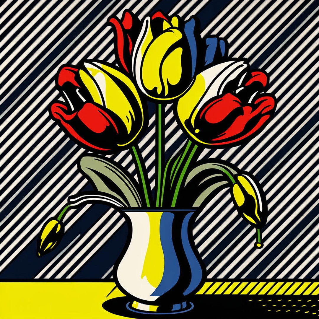 Tulip Flowers Pop Art Digital Print - Lichtenstein Style - Etsy