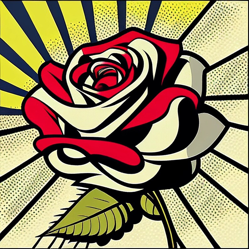 Rose Flower Pop Art Digital Print - Lichtenstein Style - Etsy