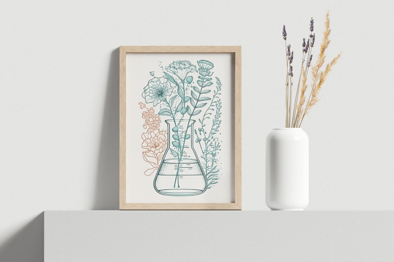 Vintage Biology Science Beaker With Flowers Chemistry Wall - Etsy