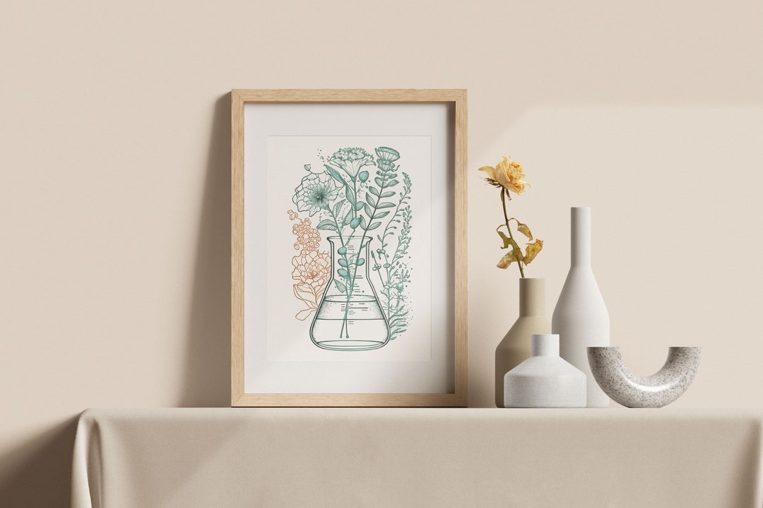 Vintage Biology Science Beaker With Flowers, Chemistry Wall Art, Lab ...
