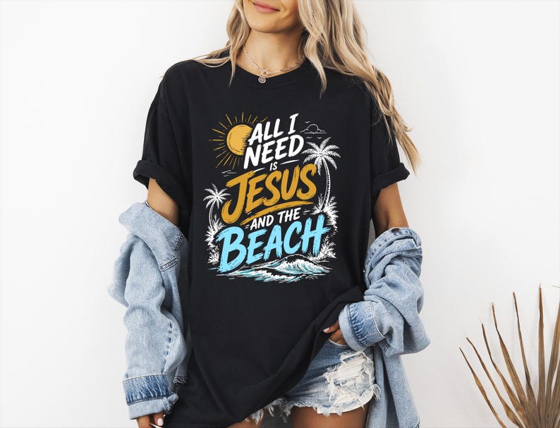 Christian Beach Shirt, Retro Sunset Faith Tee, Jesus Summer Vacation ...