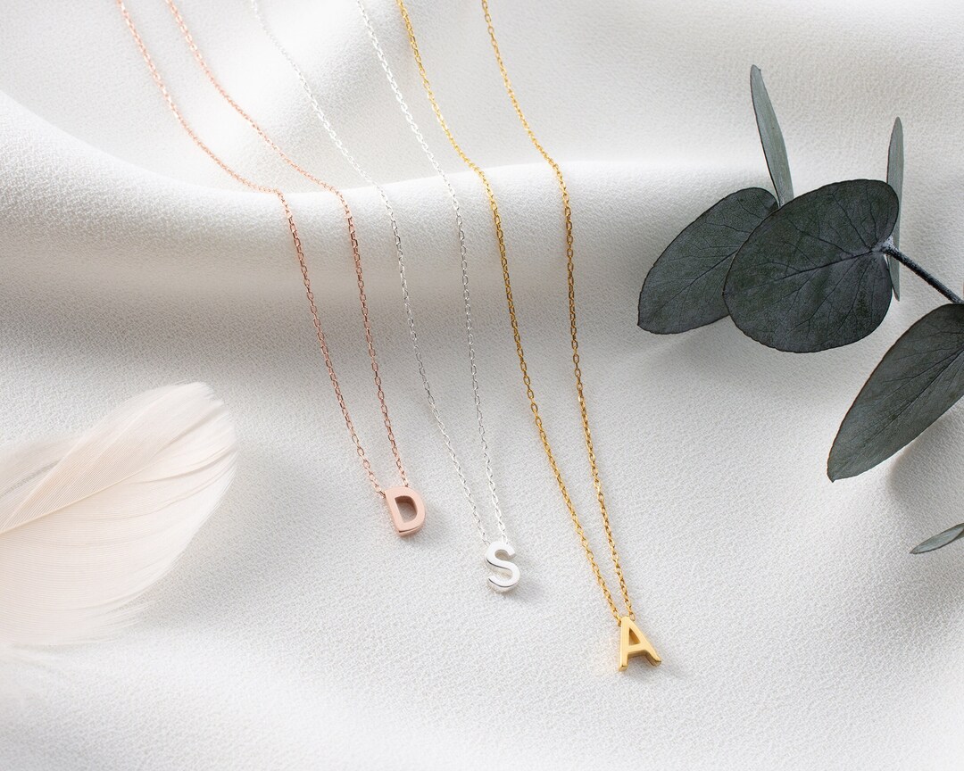 14K Gold Initial Necklace, Tiny Letter Necklace, Alphabet Necklace ...