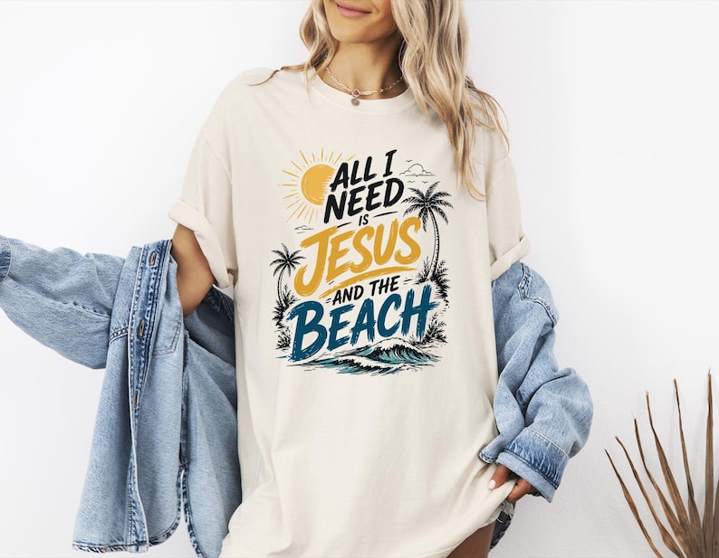 Christian Beach Shirt, Retro Sunset Faith Tee, Jesus Summer Vacation ...