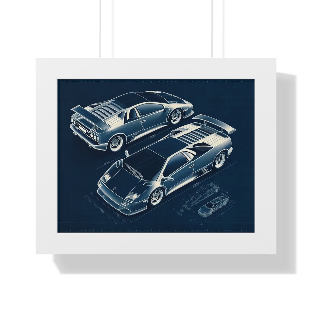 Lamborghini Diablo Blueprint Poster Vintage Car Enthusiast Decor ...