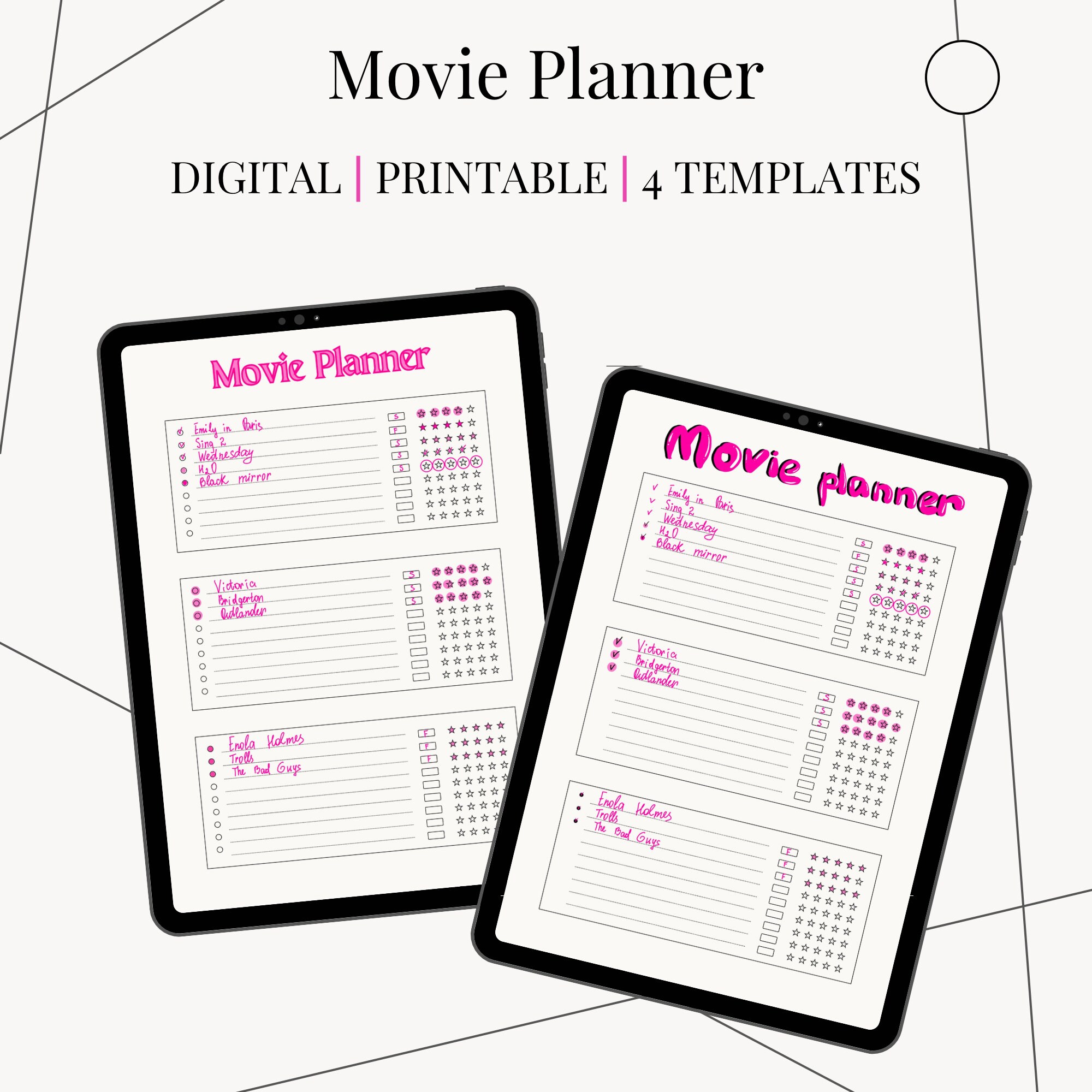 Movie Planner Minimalistic Printable and Digital for Goodnotes ...