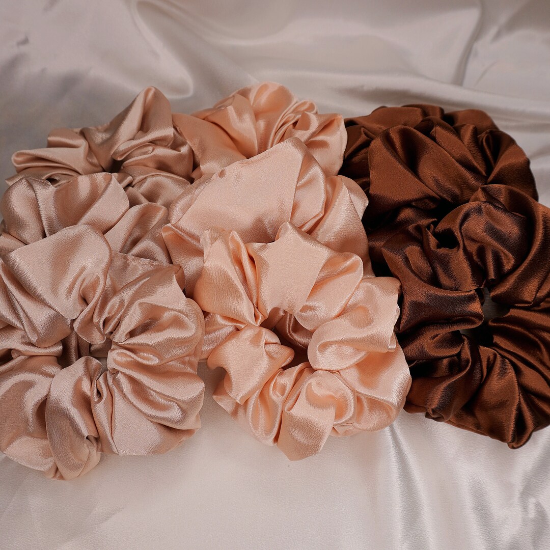 Puffy Satin Scrunchies Coffee Tones, Brown Scrunchies, Satin Scrunchie ...