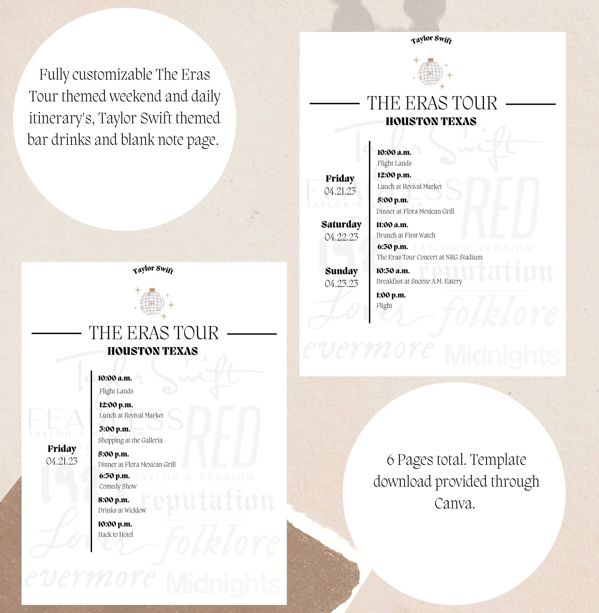 CUSTOMIZABLE Taylor Swift the Eras Tour Weekend Event Bundle - Etsy