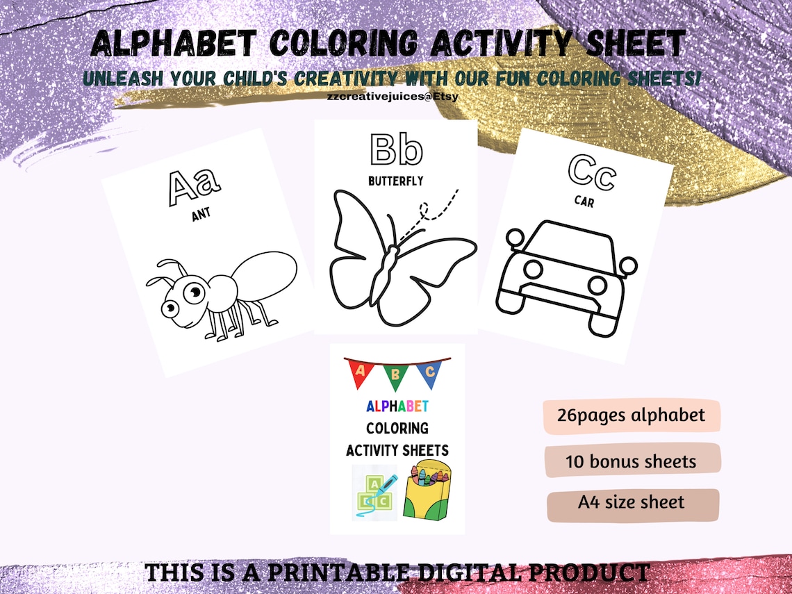 ABC Printable Kids Coloring Sheets, Alphabet Kindergarten Activity, A ...