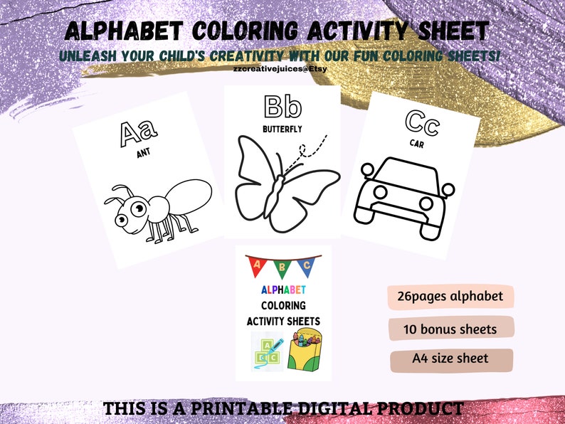 ABC Printable Kids Coloring Sheets, Alphabet Kindergarten Activity, A ...