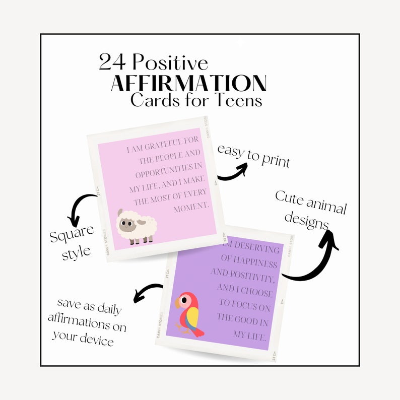 Teenager Affirmation Cards, Motivational Cards, Teen Positivity, Yoga ...