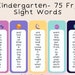 Kindergarten Fry Sight Words Printable Bookmarks - Etsy