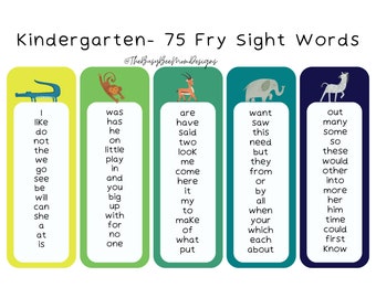 Kindergarten Fry Sight Words Printable Bookmarks - Etsy