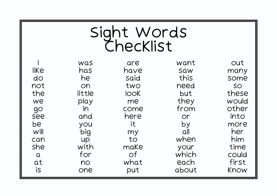 Kindergarten Fry Sight Words Printable Bookmarks - Etsy