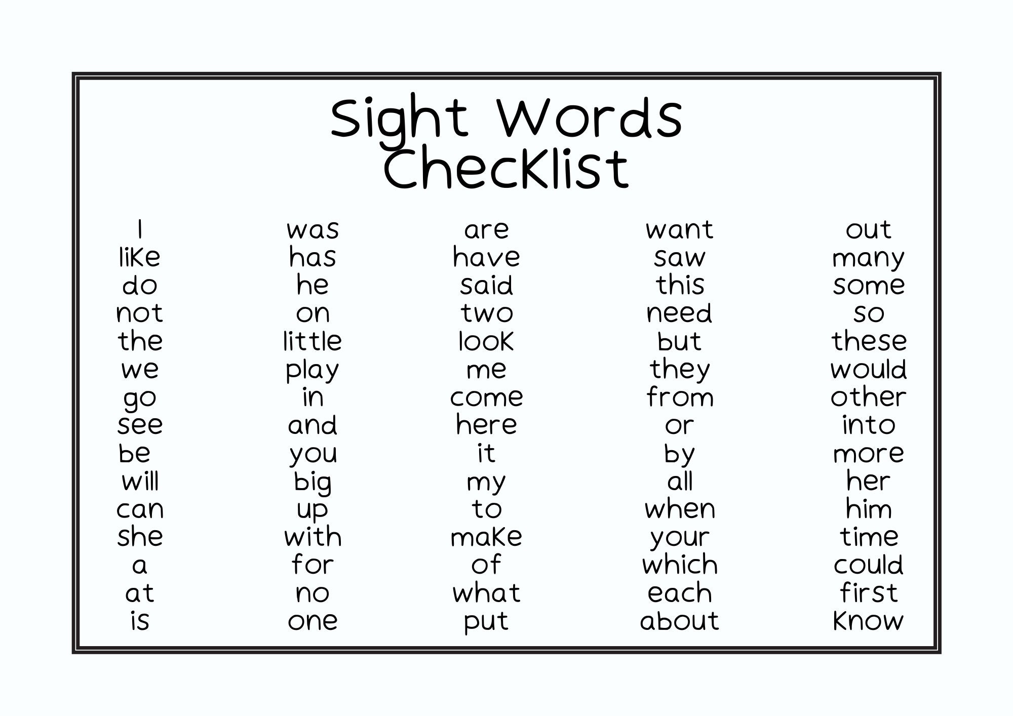 Kindergarten Fry Sight Words Printable Bookmarks - Etsy