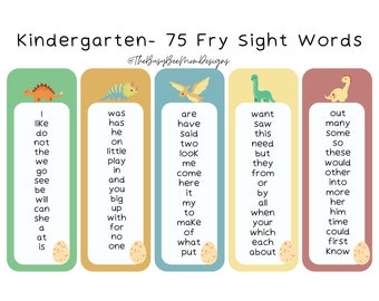 Kindergarten Fry Sight Words Printable Bookmarks - Etsy
