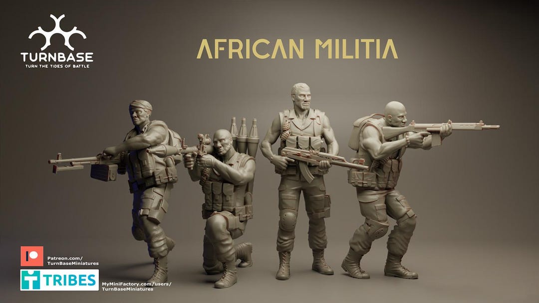 African Militia Set of 4 | Turnbase Miniatures | Miniature | Wargaming ...